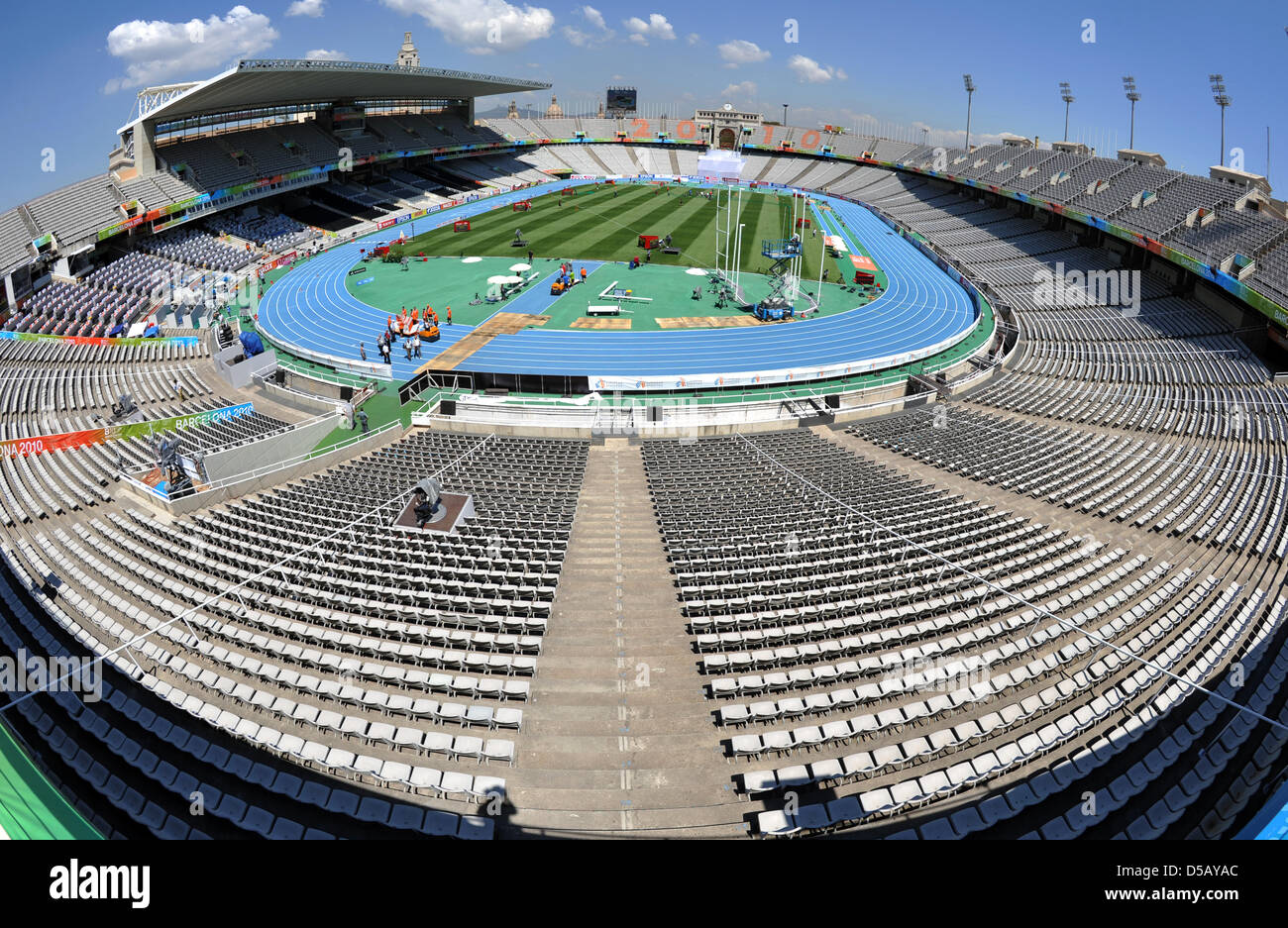 View over the Olympic stadium Lluis Companys in Barcelona, Spain, 26 ...