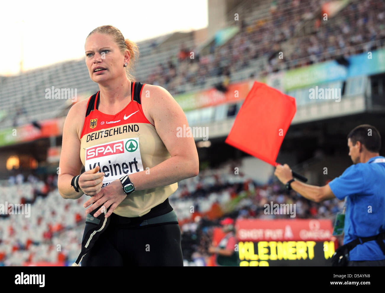 German shot putter Nadine Kleinert performs during the shot put event ...