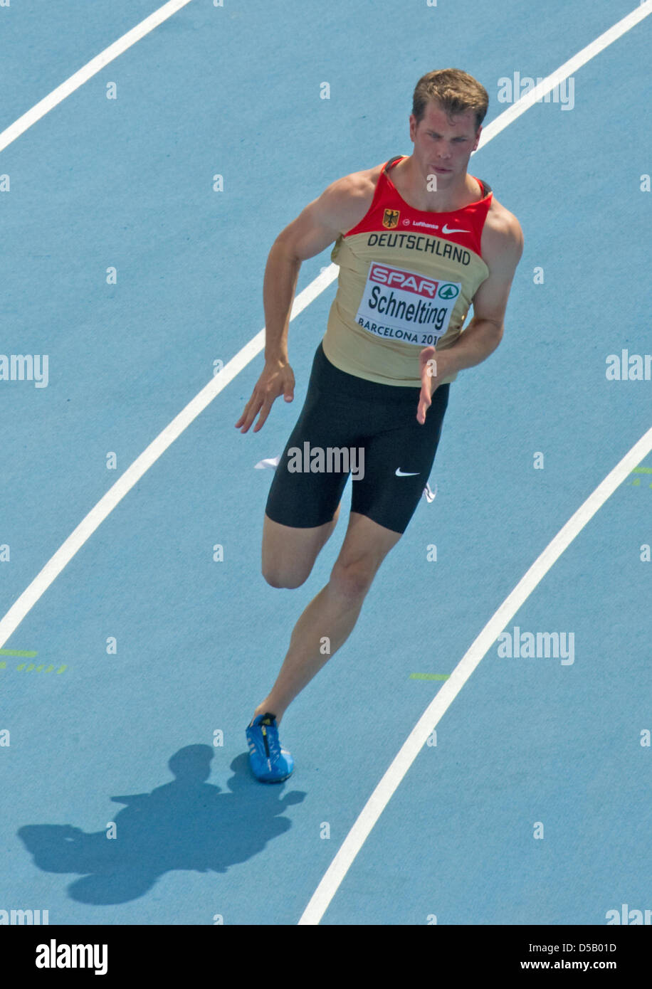 German sprinter Daniel Schnelting performs during the 200 metres run at ...