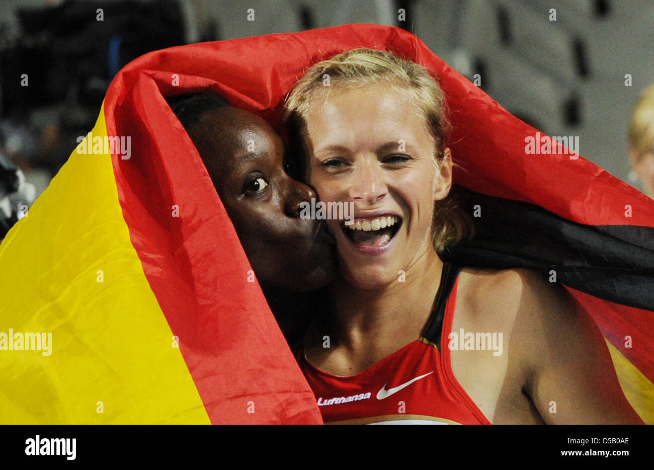 German runner Verena Sailer clebrates her win at the 100 metres with ...