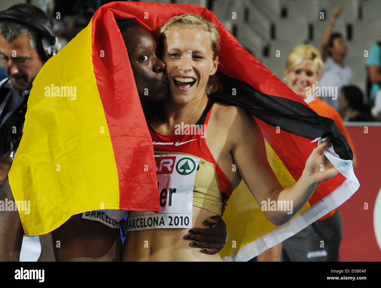 German runner Verena Sailer clebrates her win at the 100 metres with ...
