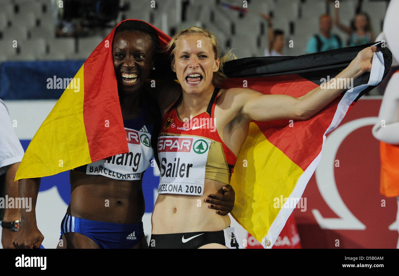 German runner Verena Sailer clebrates her win at the 100 metres with ...