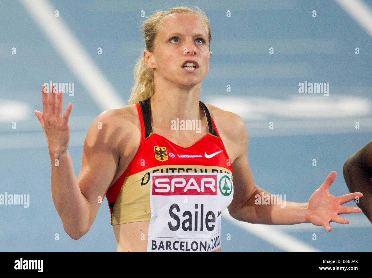 German runner Verena Sailer wins the 100 metres at the Olympic stadium ...