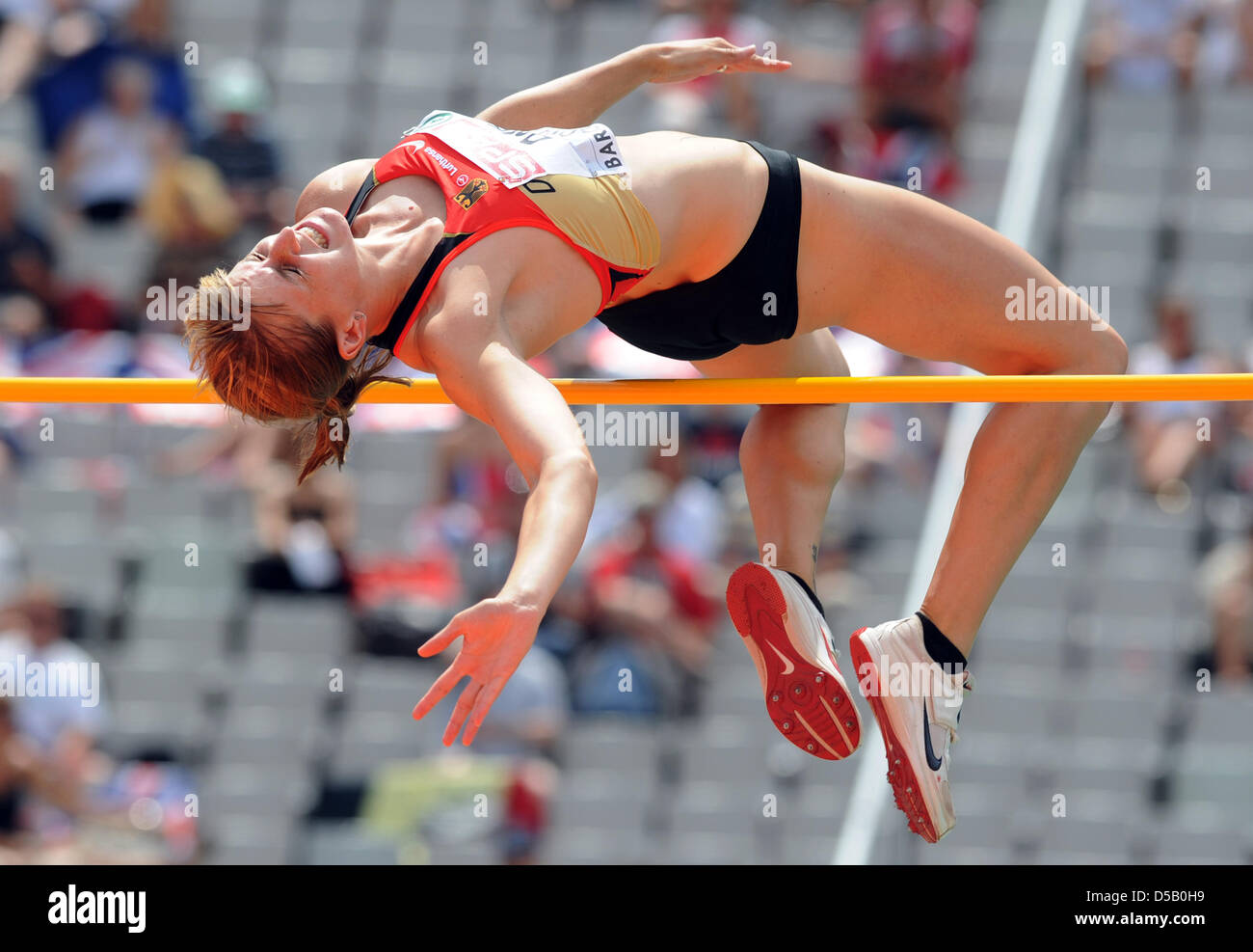 German heptathlete Claudia Roth jumps at the Olympic stadium Lluis ...