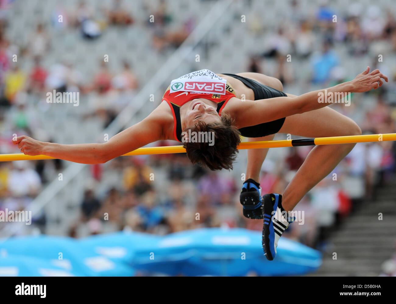 German heptathlete Maren Schwerdtner jumps at the Olympic stadium Lluis ...