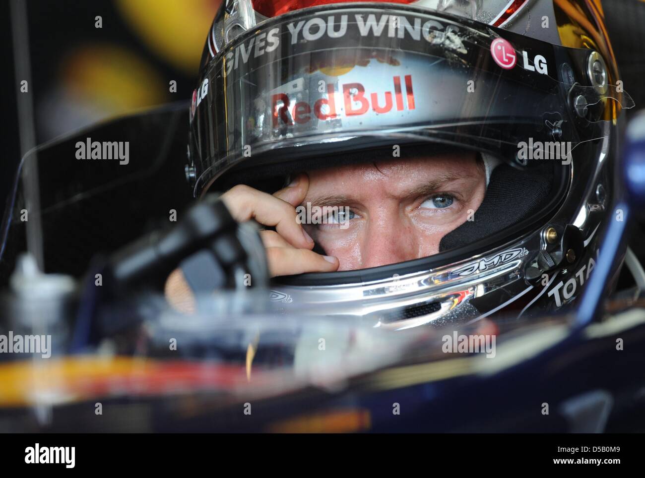 German driver Sebastian Vettel of Red Bull Racing during second ...