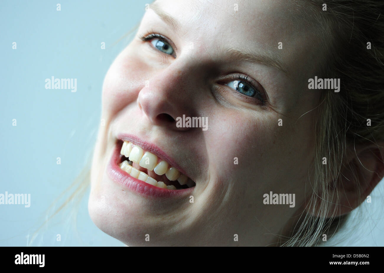 Evca Briegel, singer of German rock band Juli, during an interview in ...