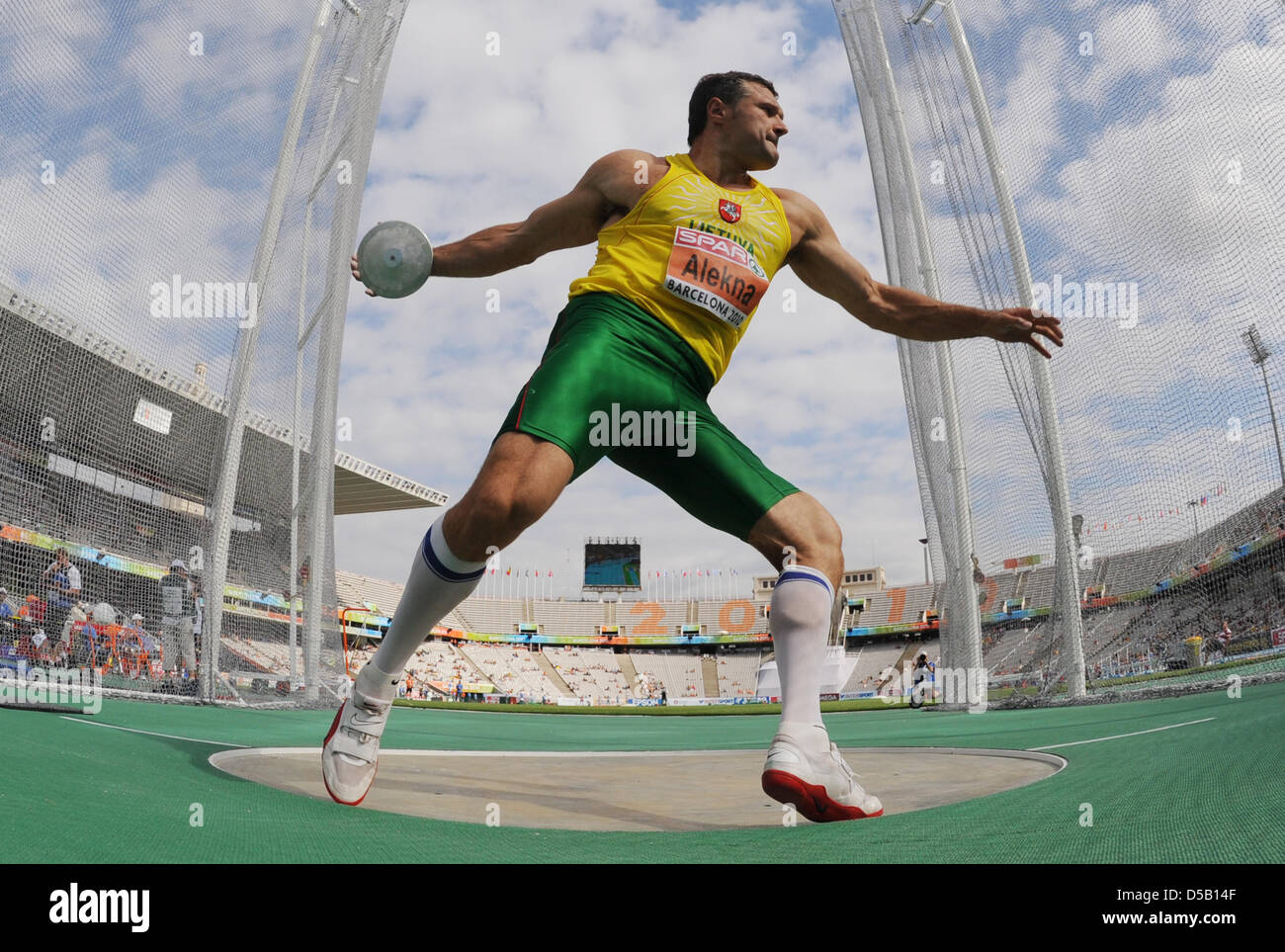 Lithuanian discus thrower Virgilijus Alekna throws during the European ...