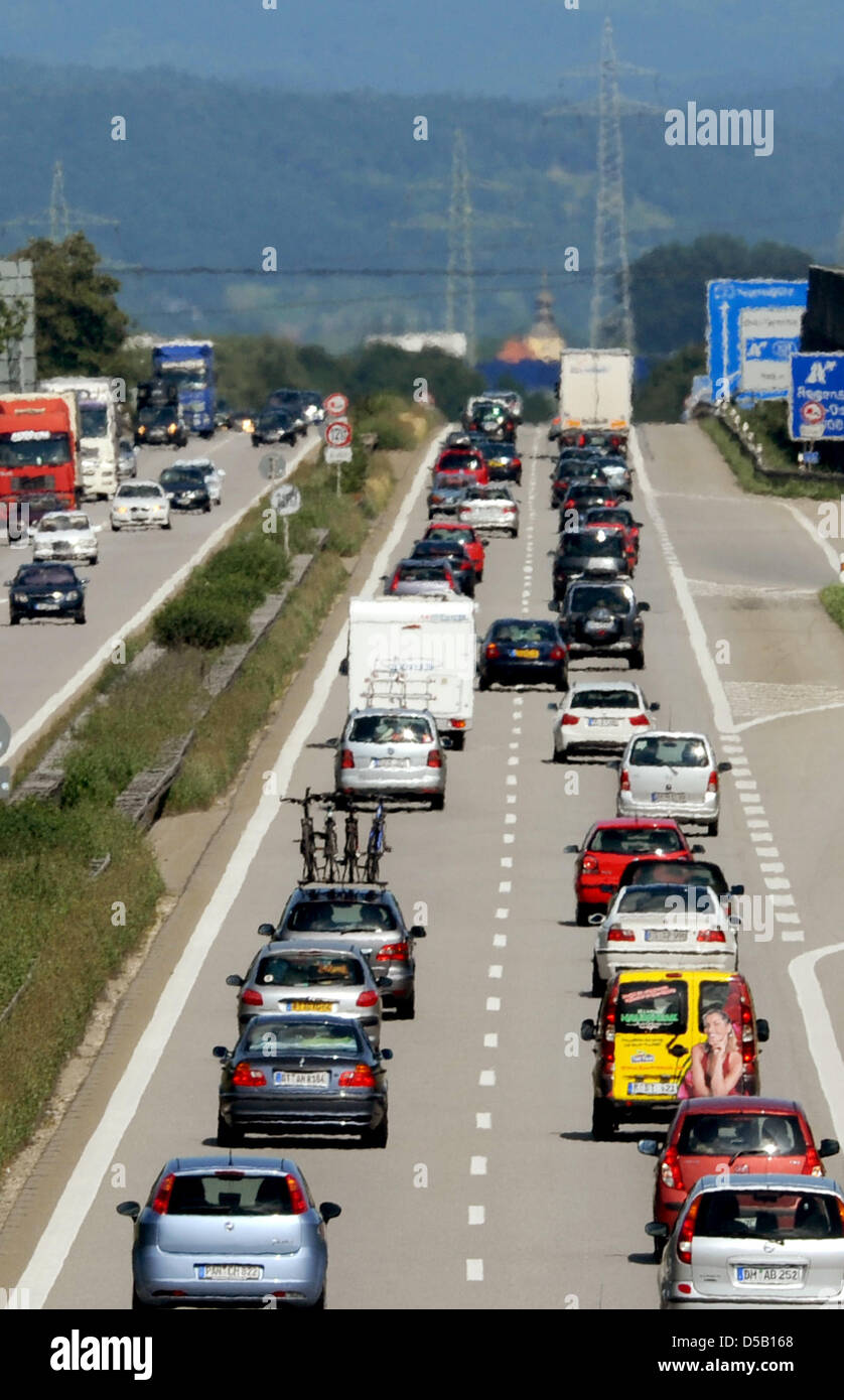 A picture taken on 31 July shows heavy holiday traffic volume on the ...