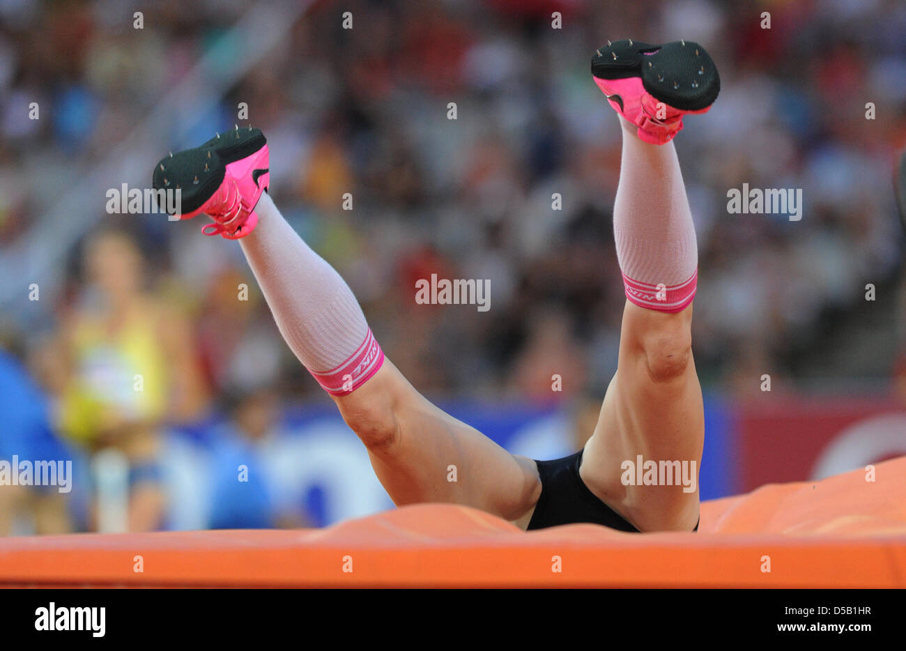 German high jumper Ariane Friedrich lands in the women's high jump ...