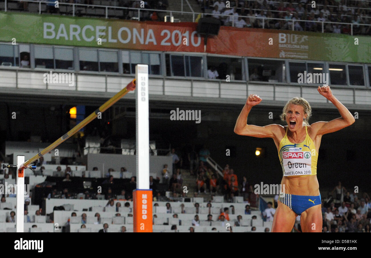 Swedish high jumper Emma Green celebrates after winning the silver ...