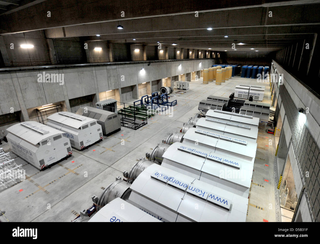 91 containers with highly radioactive waste stand in the temporary ...