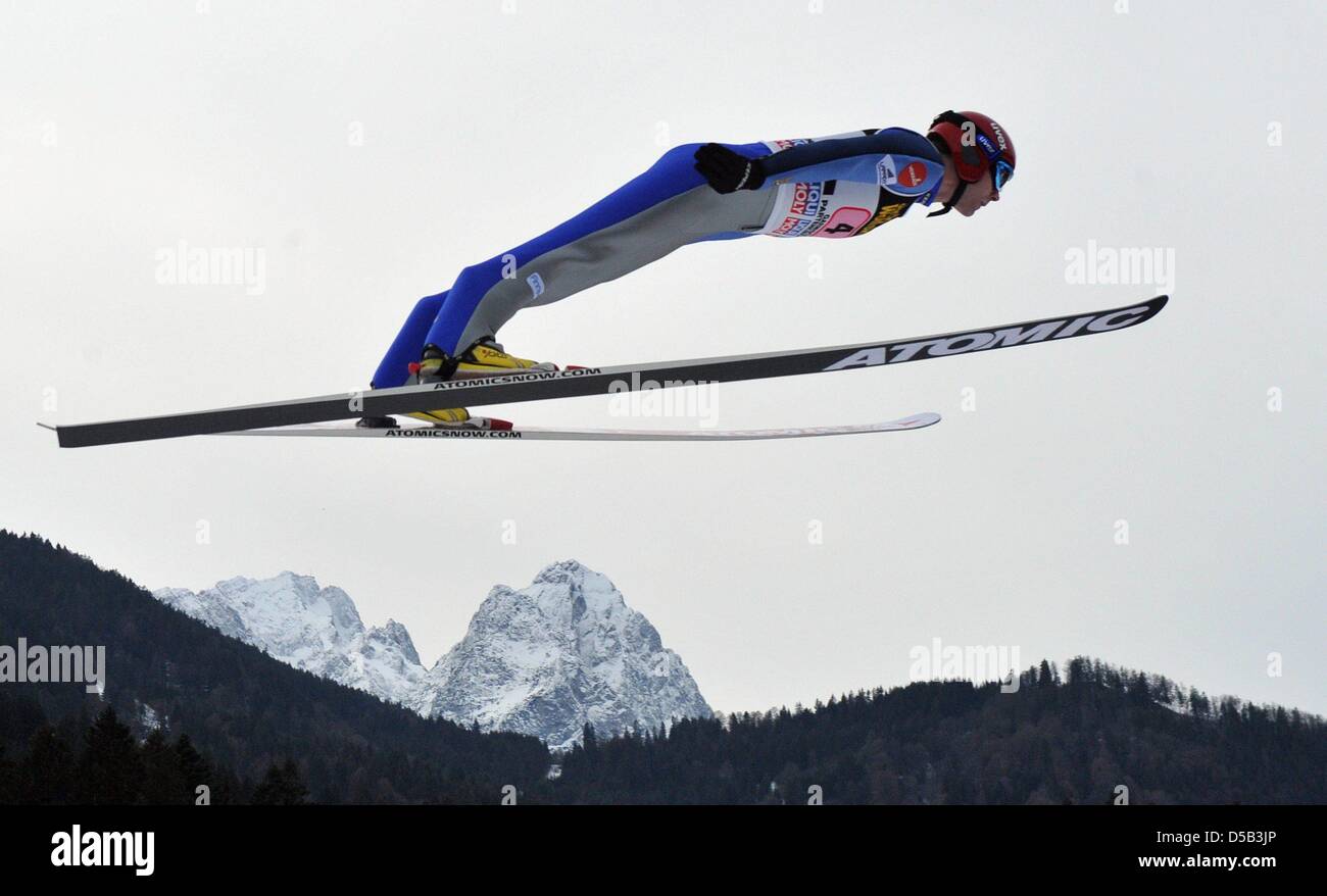 Finnish Janne Ahonen is airborne during a test jump from the Olympic ...