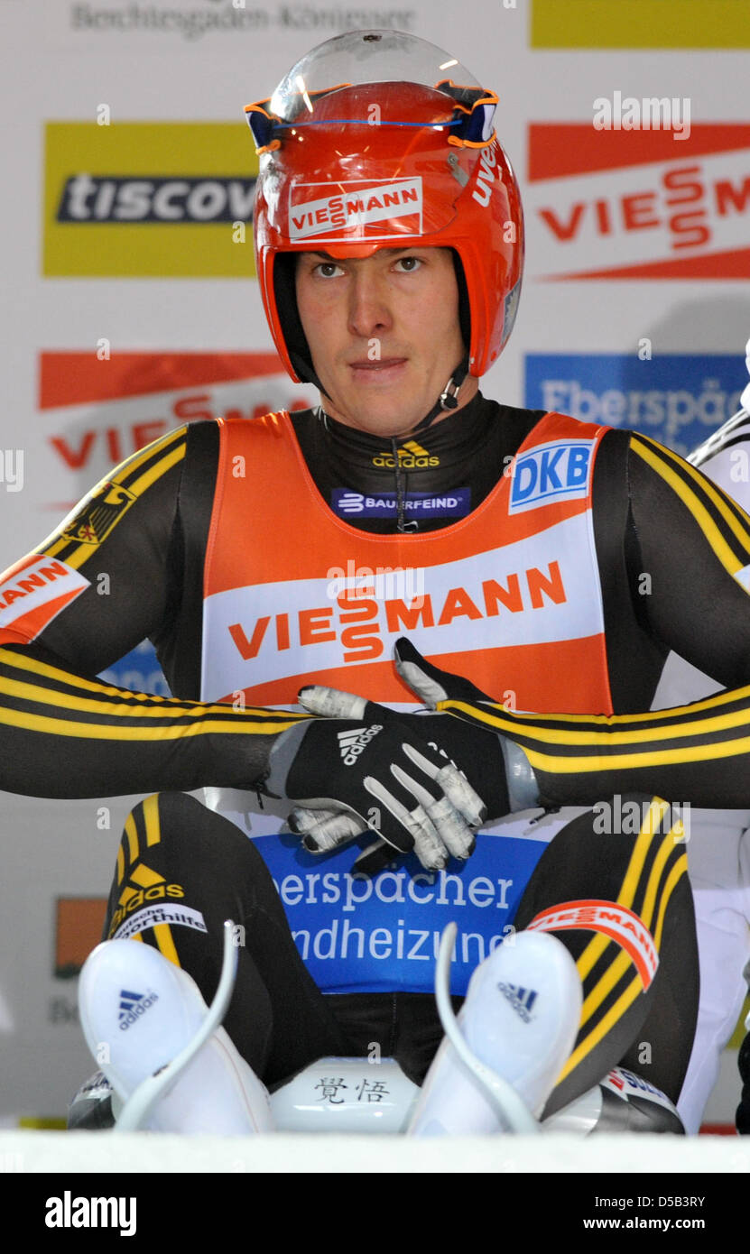 German David Moeller pictured in the starting block during the luge ...