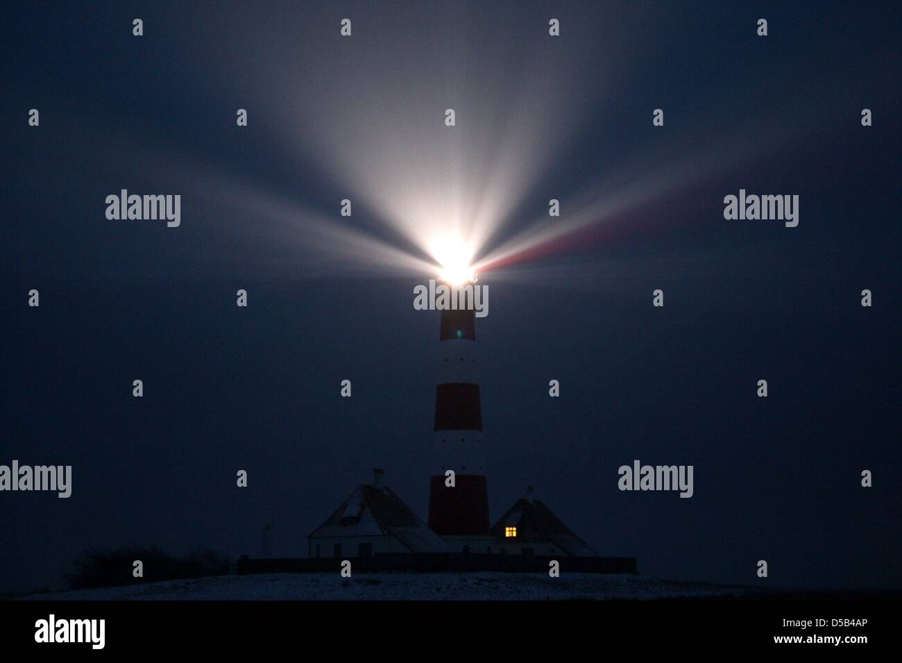 The light shines in the lighthouse in Westerhever, Germany, 05 January ...