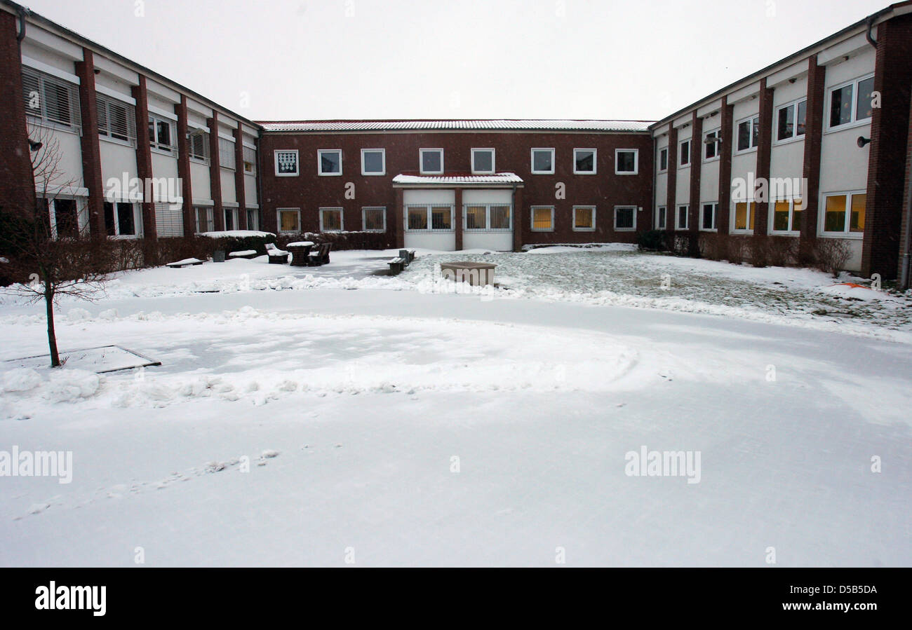 The snow-covered schoolyard of the secondary school ('Gymnasium') in ...