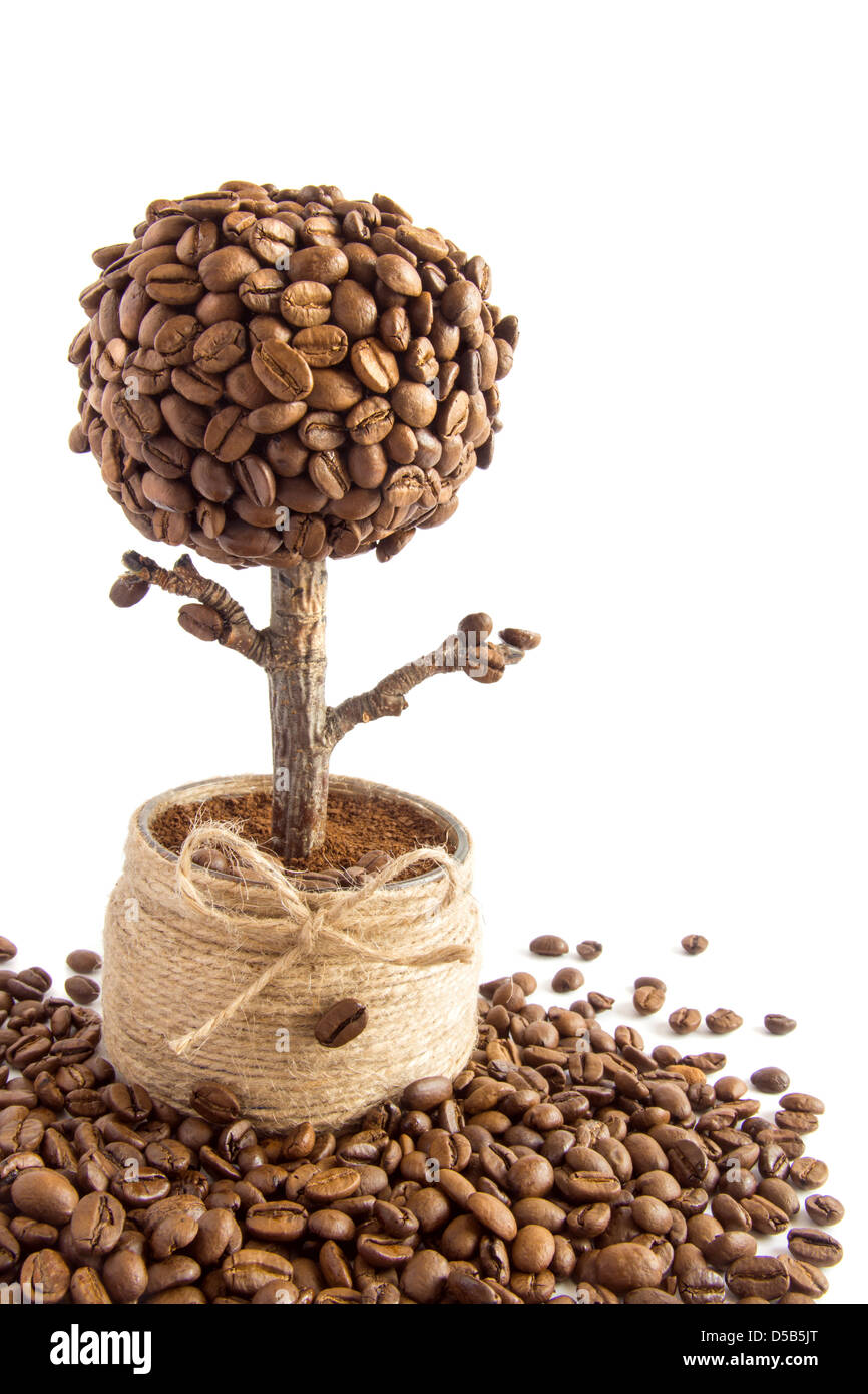 Handmade decorative coffee tree with beans isolated on white background ...