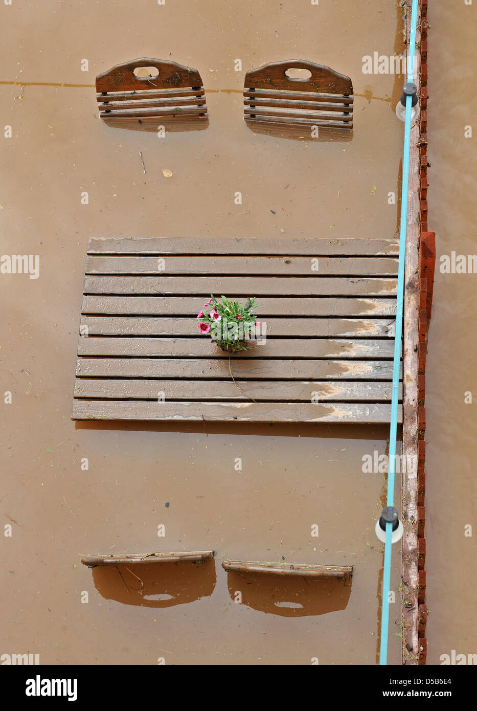 View over the flooded courtyard of moated castle Klaffenbach in ...