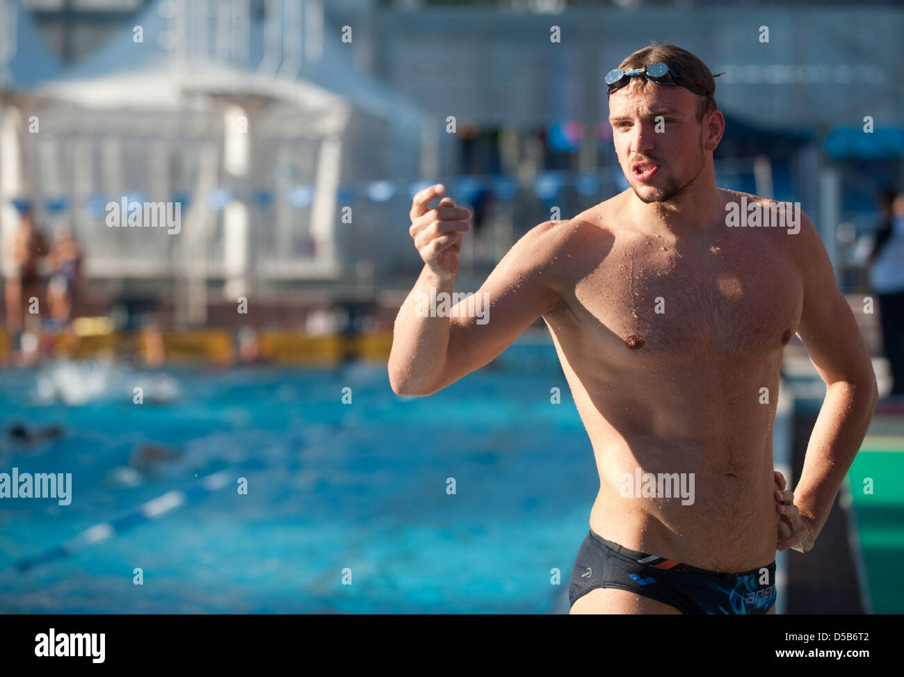 German swimmer Paul Biedermann stands outside the pool during training ...