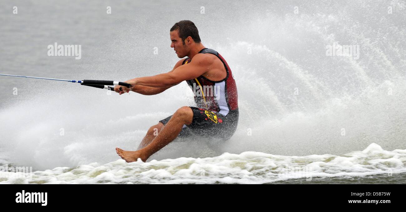 German athlete Lukas Heiss shows his skill in a trial run at the 17th ...