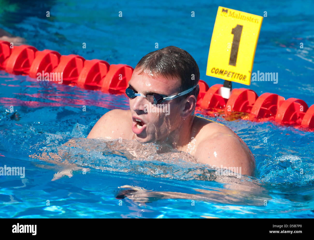 German swimmer Paul Biedermann gasps for air after a trial run for the ...