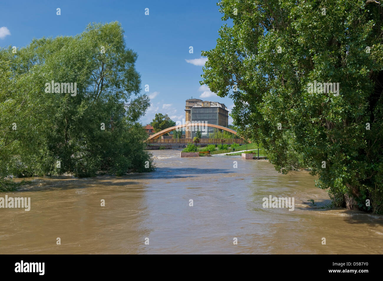 Unusually wide is the river Nysa, due to flood waters near the Polish ...