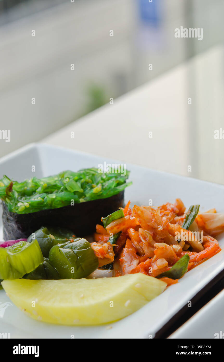 kimchi and pickled vegetable , Chuka seaweed sush asian cuisine Stock ...