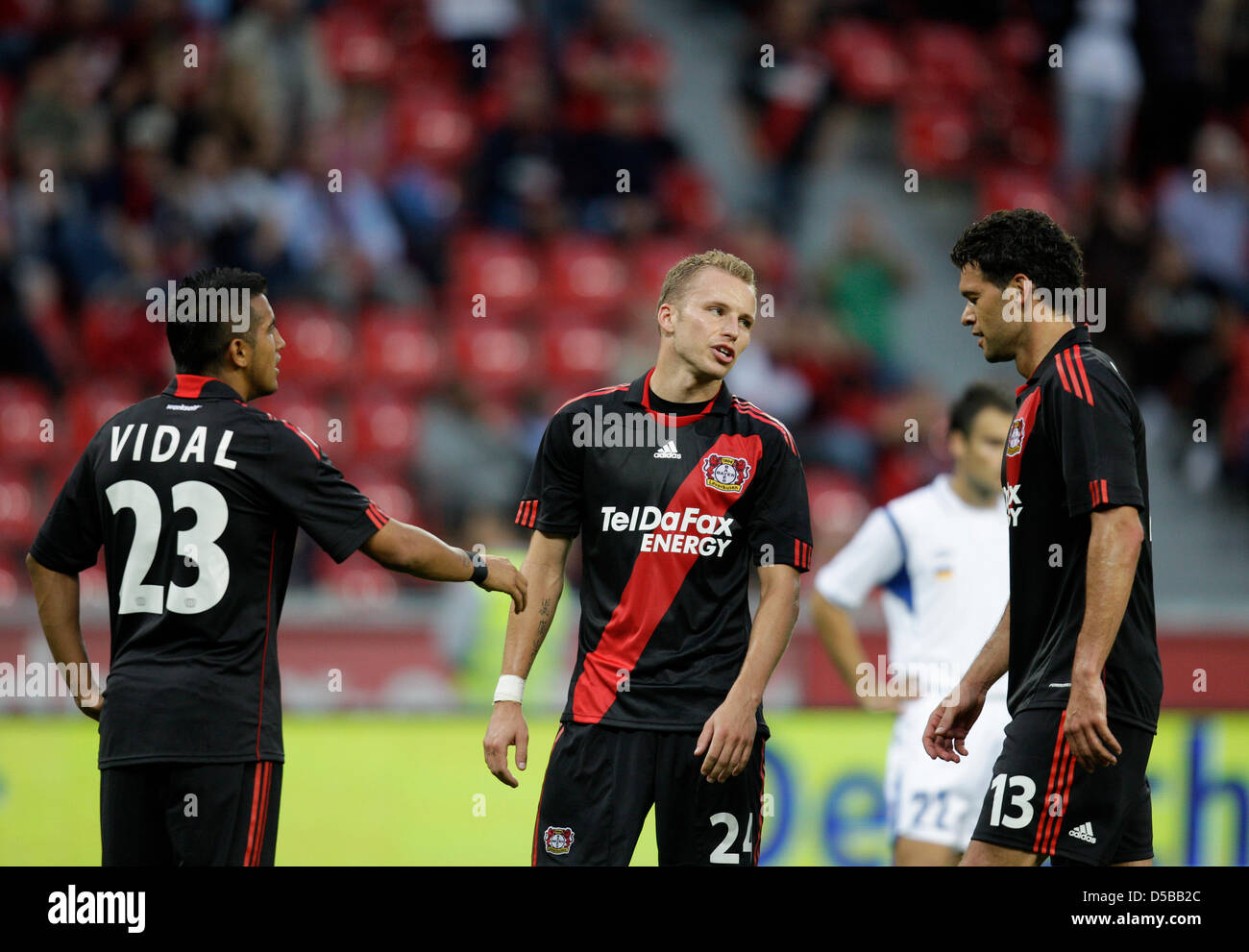 (L to R) Leverkusen's Arturo Vidal, Michal Kadlec and Michael Ballack ...