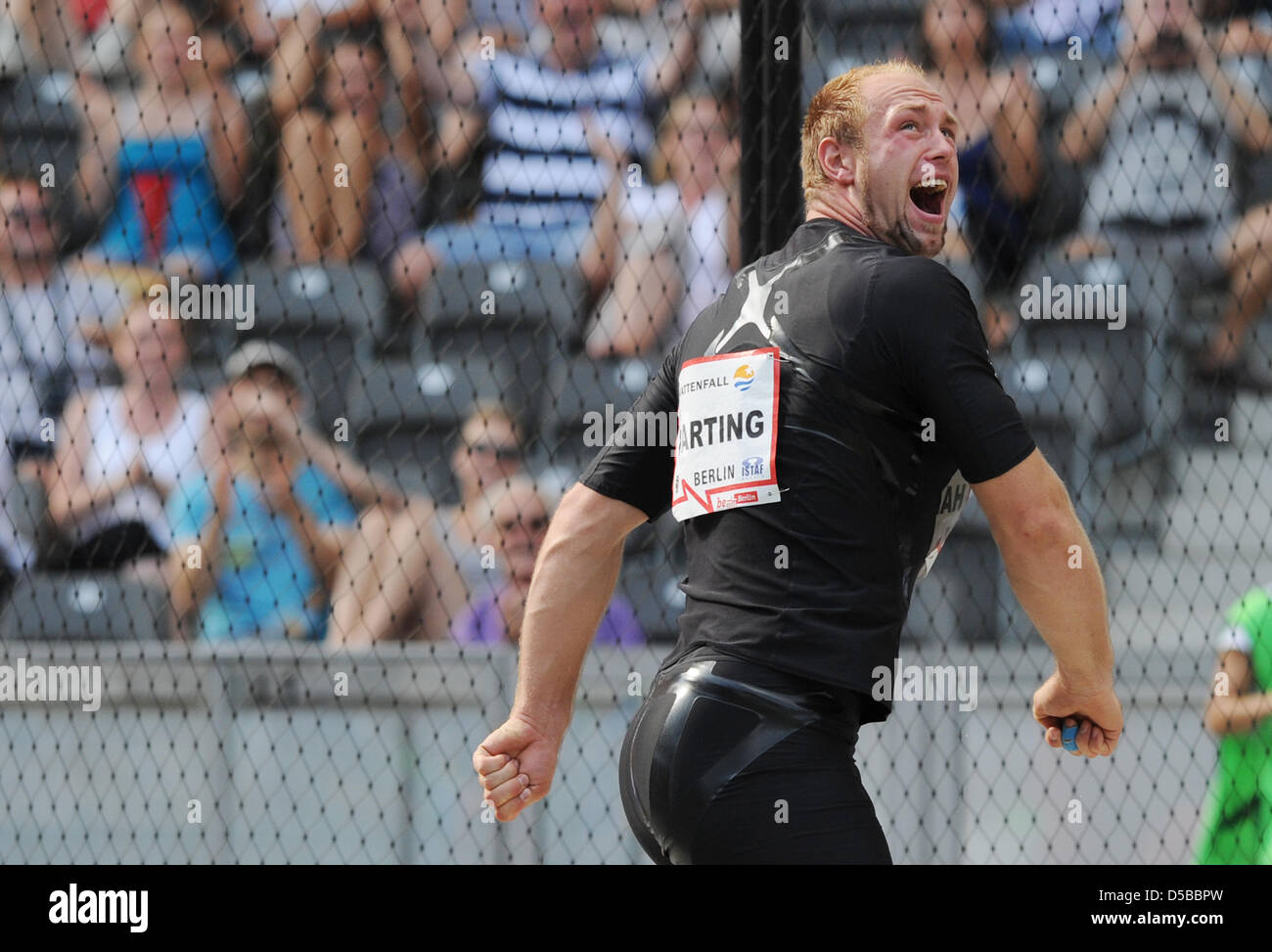 German discus thrower Robert Harting after an attempt during the World ...