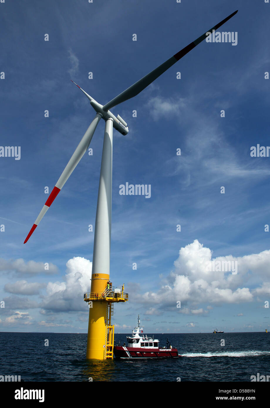 View on one of the completed wind wheels for offshore wind farm 'EnBW ...