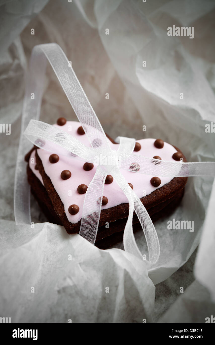 pink heart cookies for valentines day, on white background Stock Photo ...