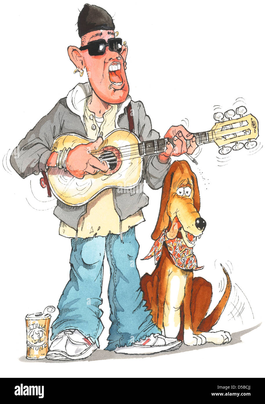 Cartoon of busker Stock Photo - Alamy