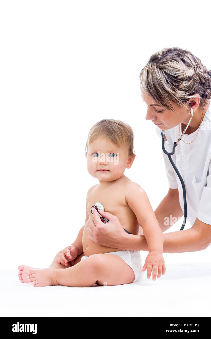 smiling doctor examining baby isolated on white background Stock Photo ...