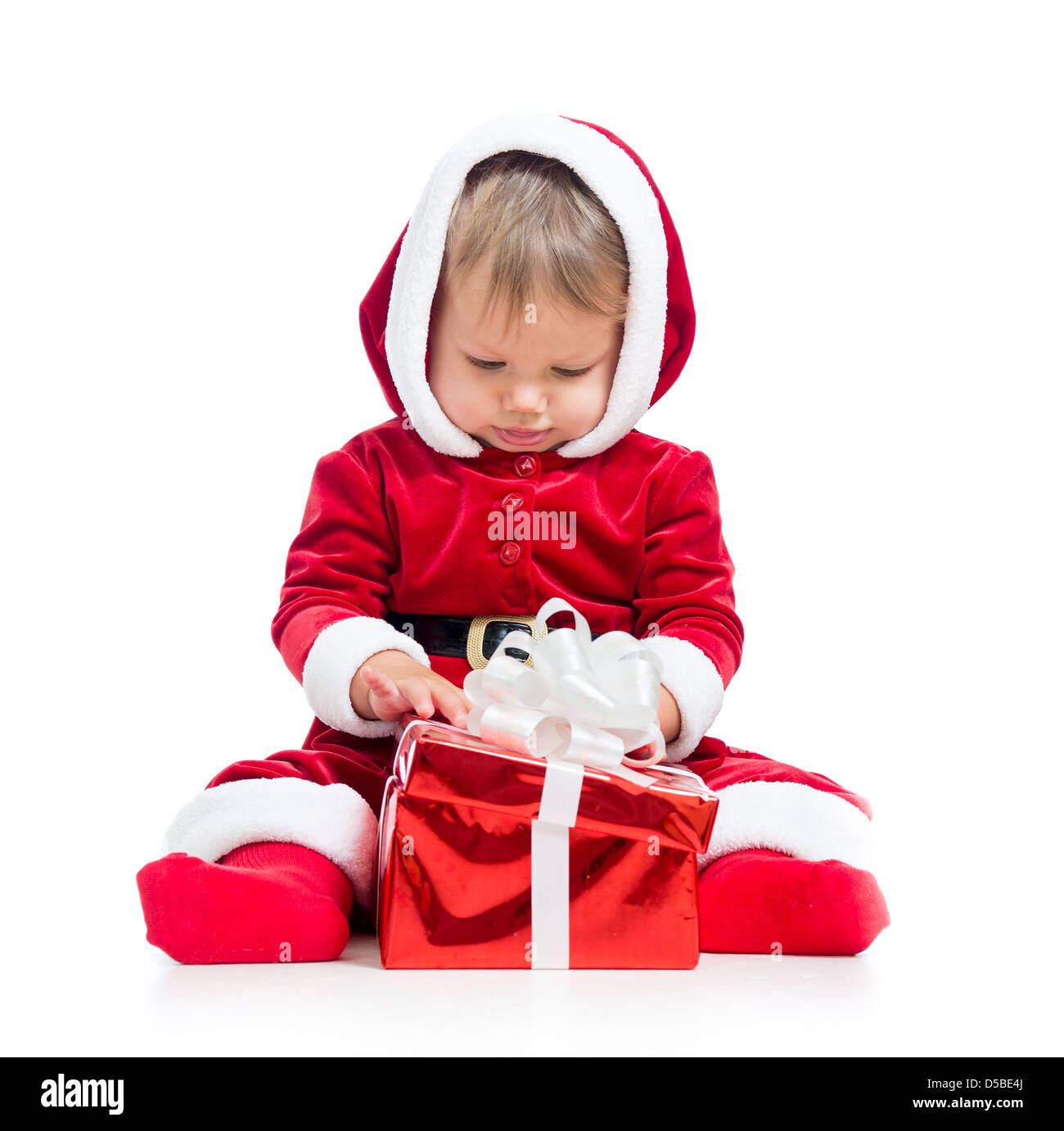 Santa Claus baby with gift box isolated on white background Stock Photo ...