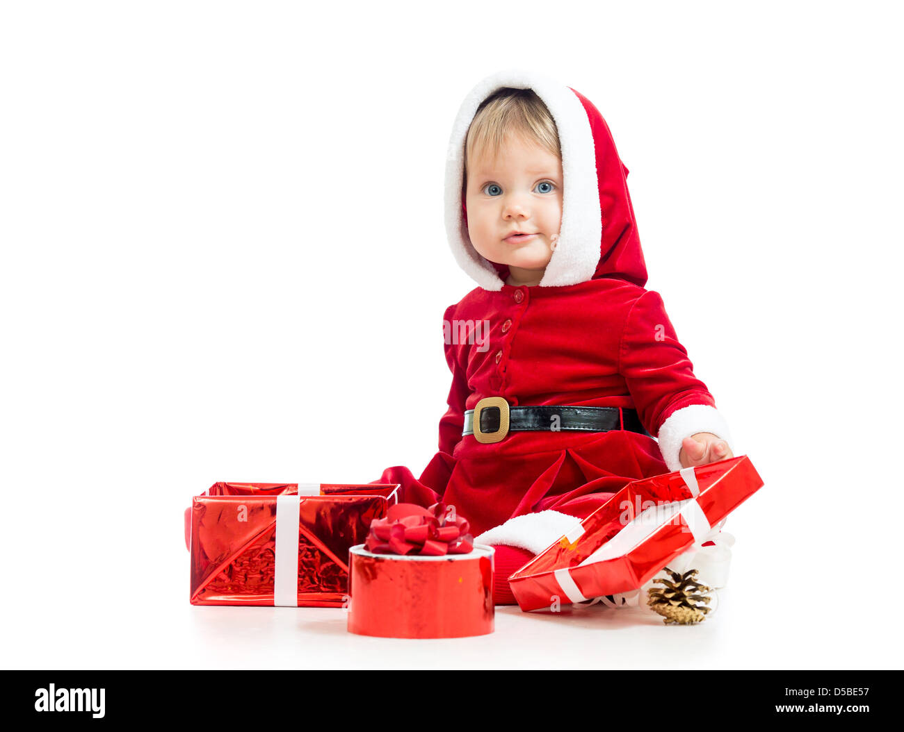 Santa Claus baby with gift box isolated on white background Stock Photo ...