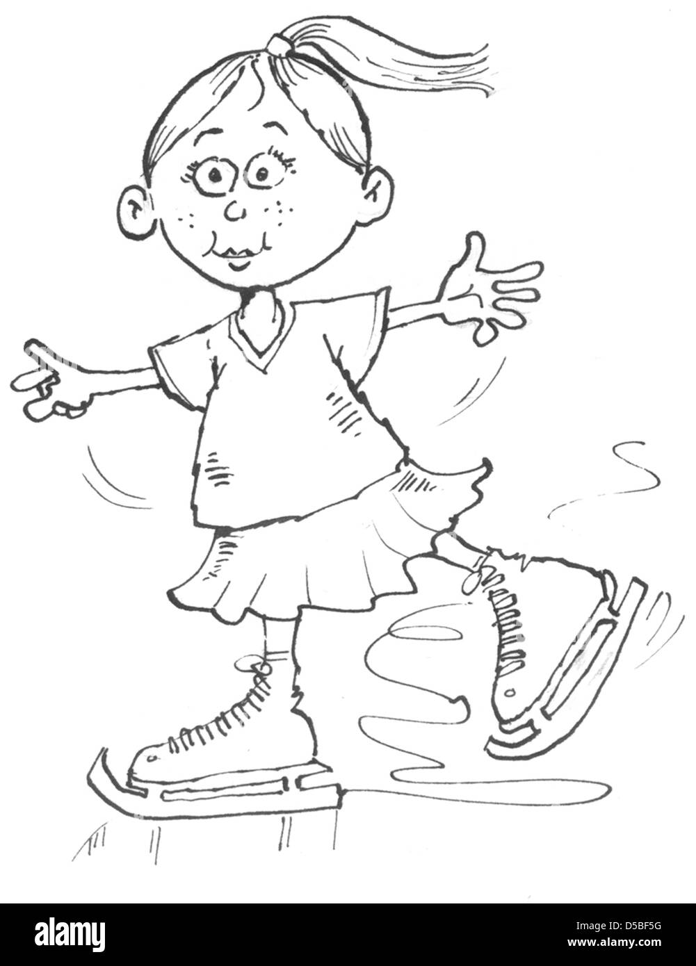 Cartoon of girl on ice Stock Photo - Alamy