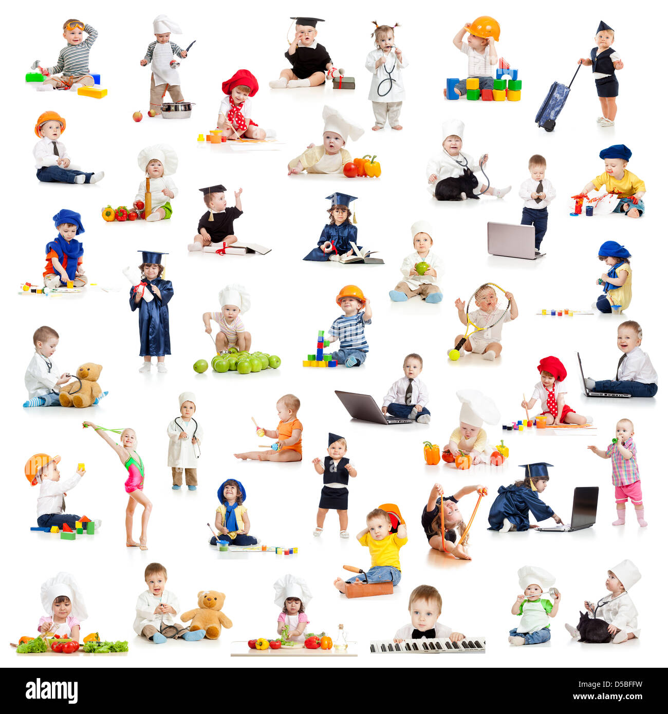 children or kids or babies playing professions isolated on white Stock ...