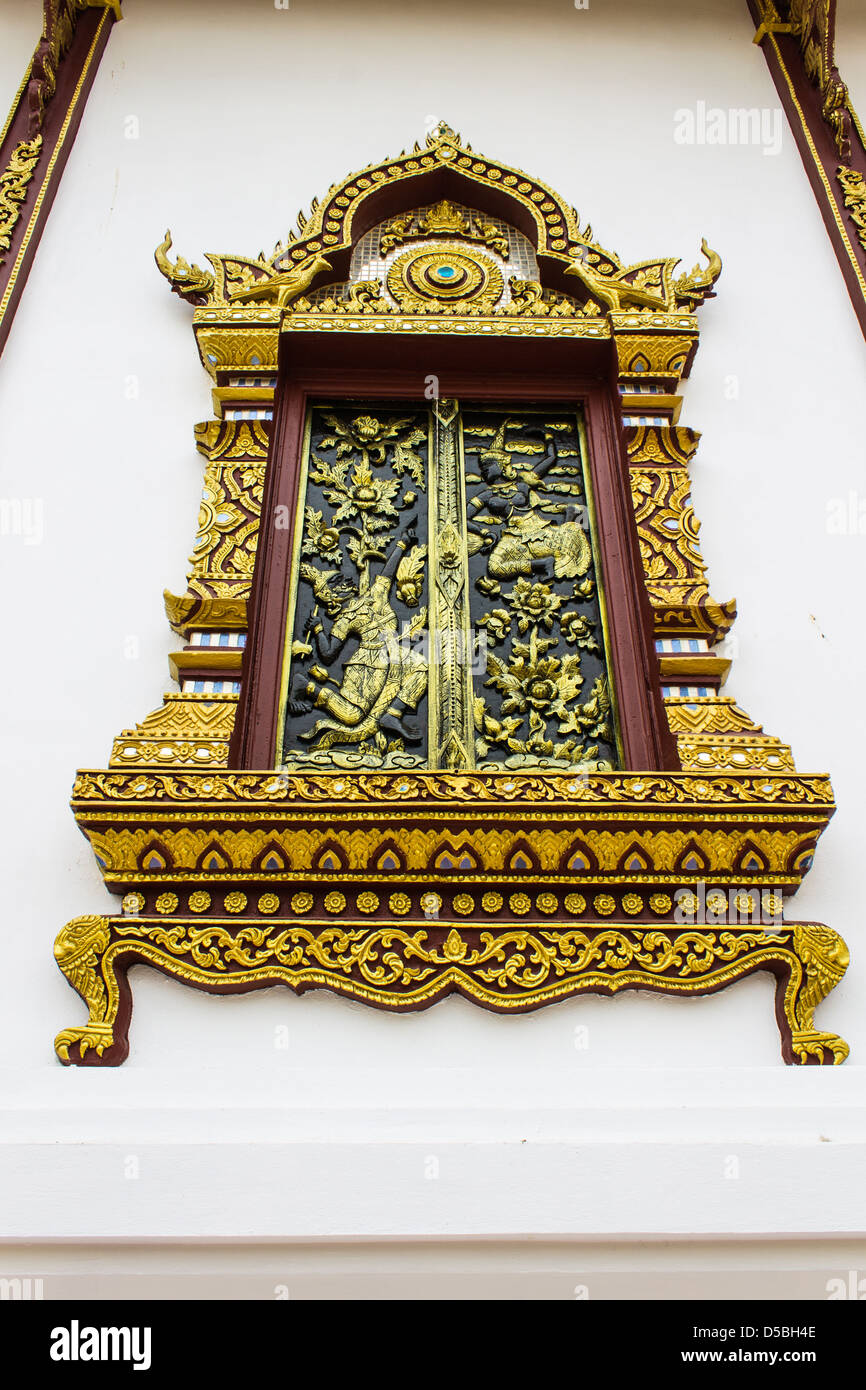 Golden Ornament wooden window of Thai temple in Chiangmai , Thailand ...