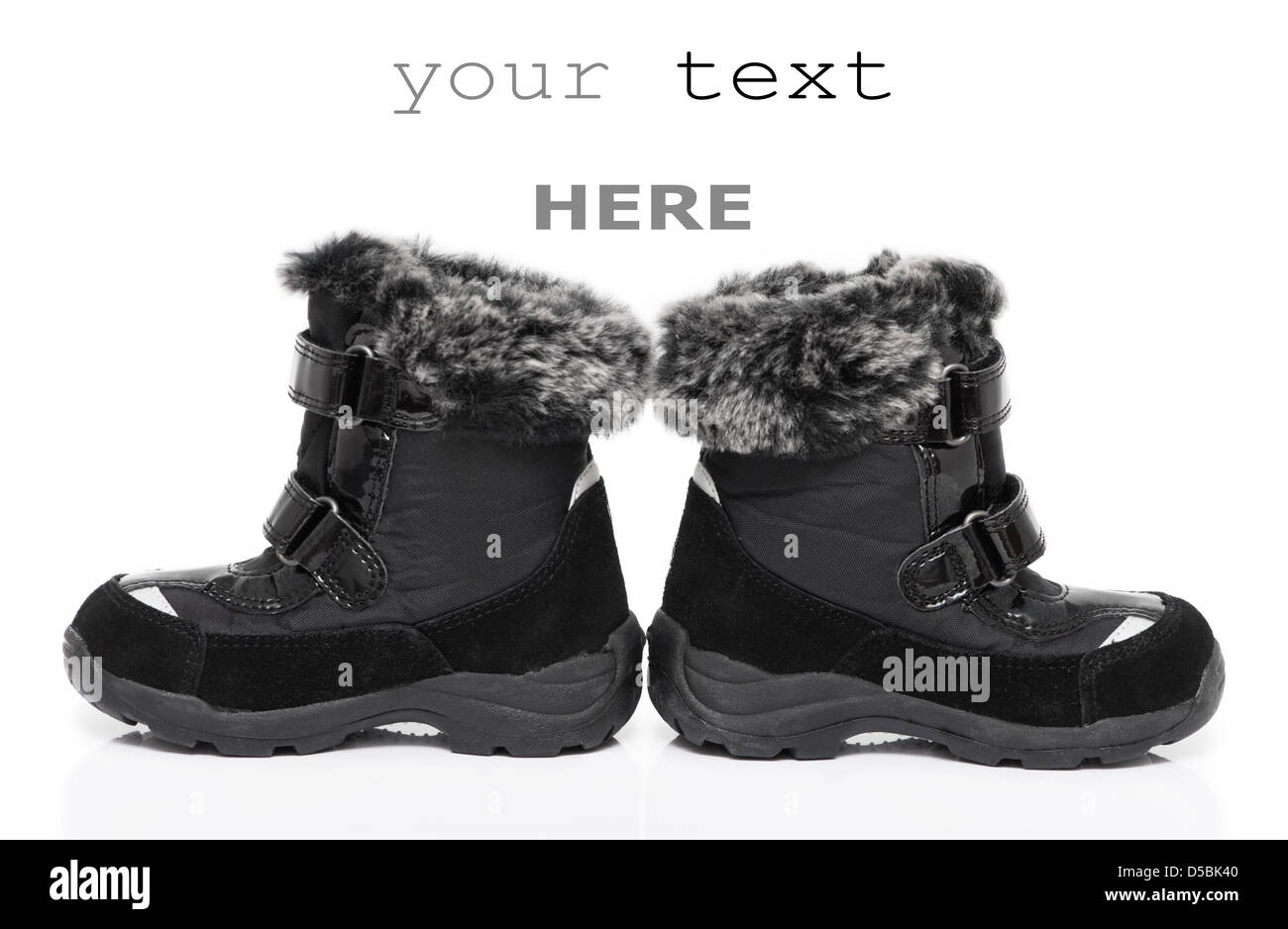 Black child's winter boots isolated on white background (with space for ...