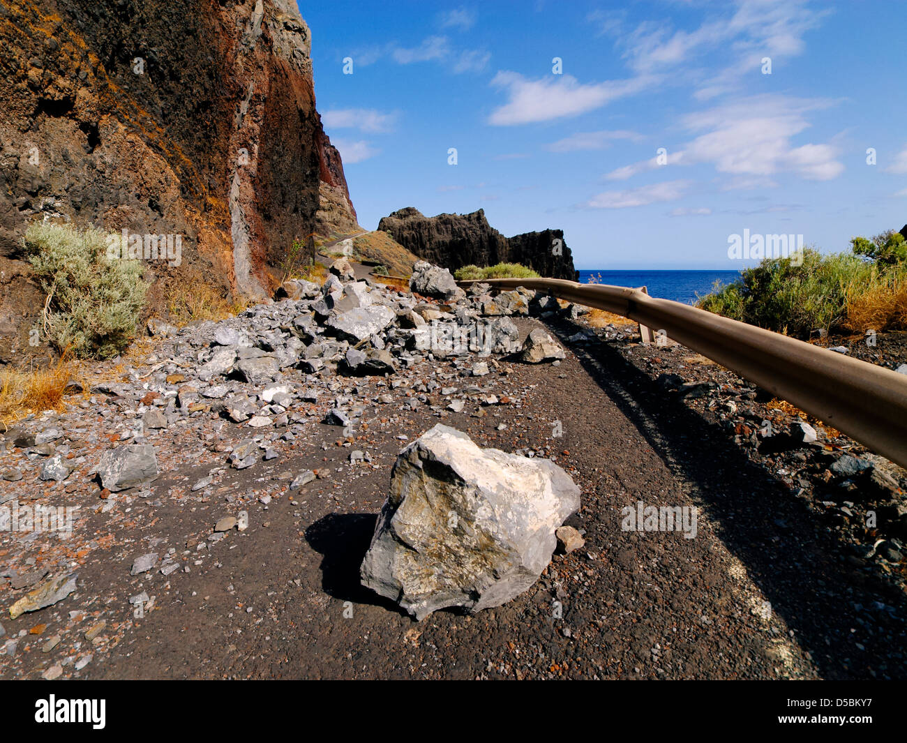 Rock Fall on the Road, Hierro, Canary Islands Stock Photo - Alamy