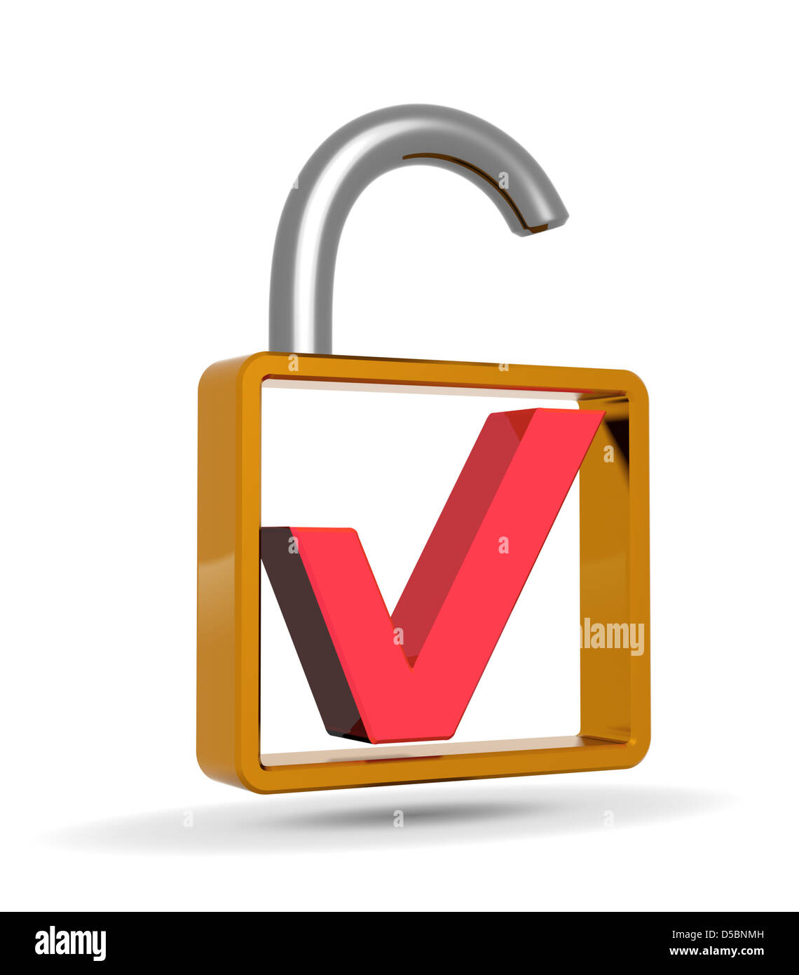 Red check mark into a open padlock, security concept Stock Photo - Alamy