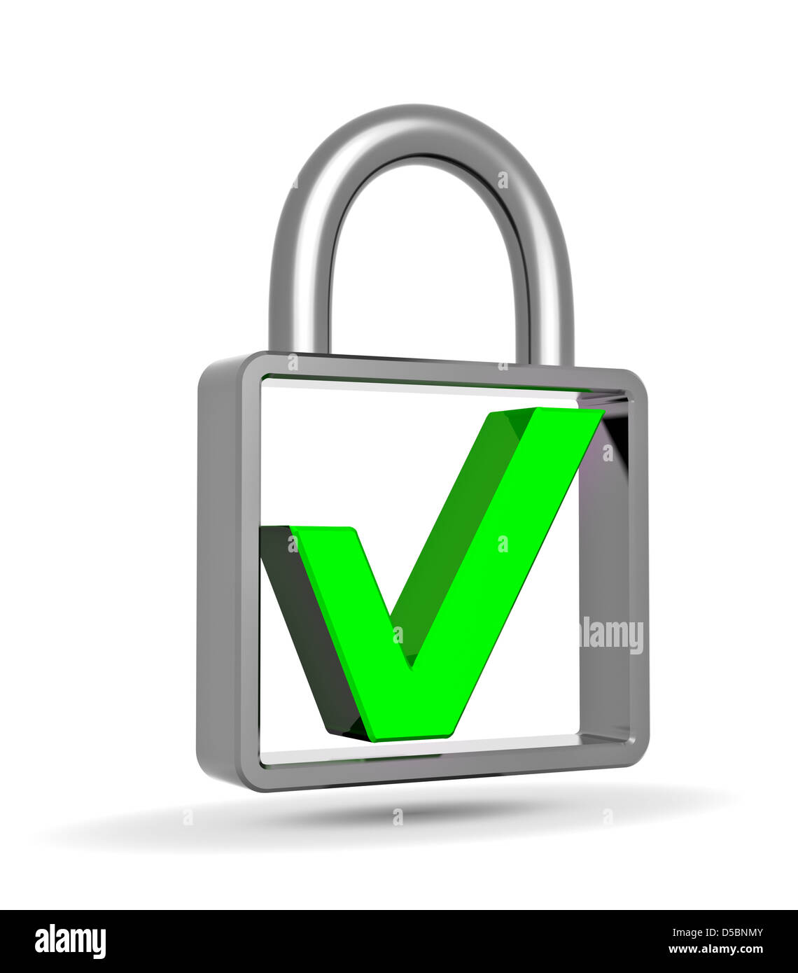 Green check mark into a closed padlock, security concept Stock Photo ...