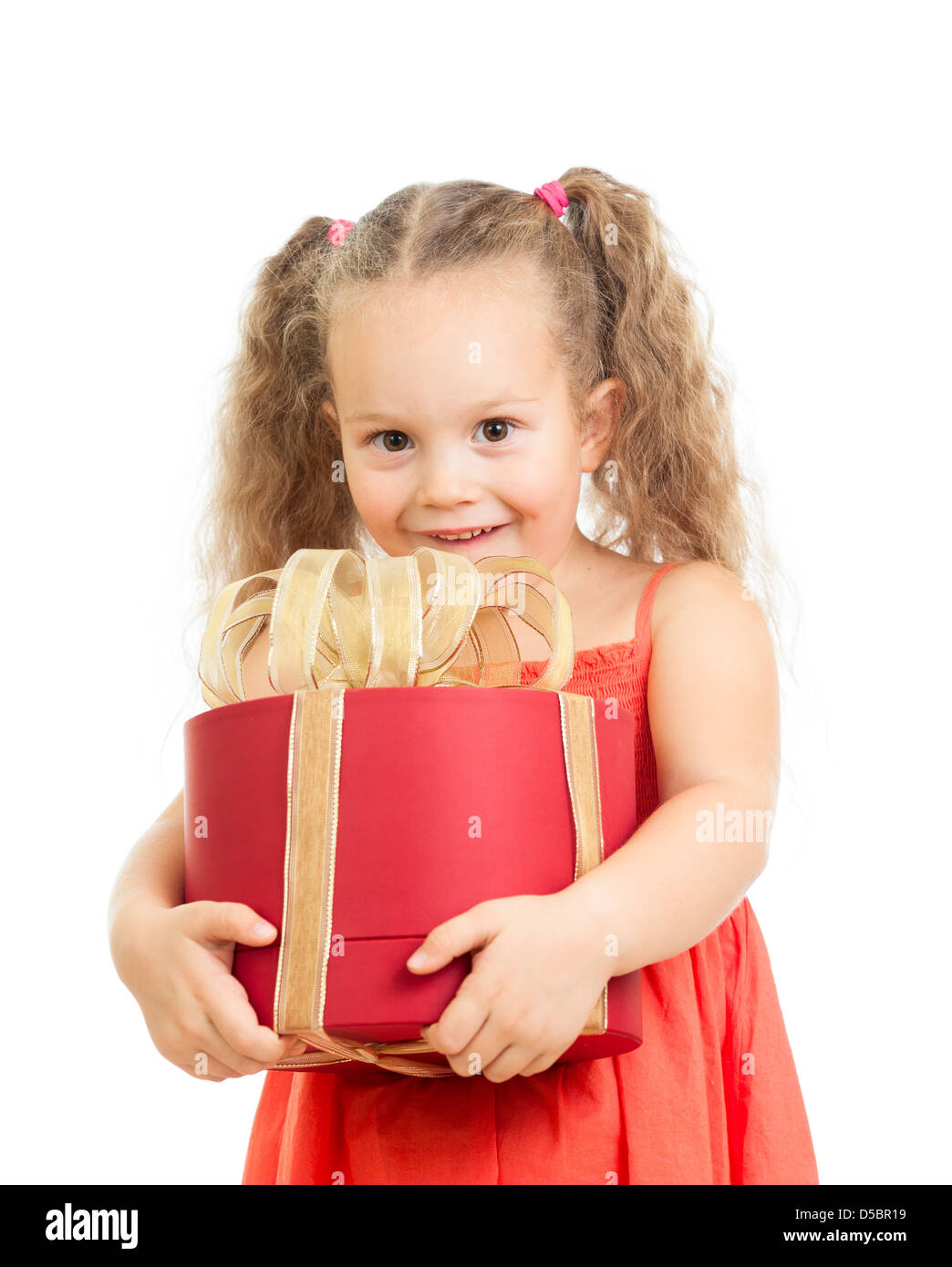 happy kid girl holding gift box Stock Photo - Alamy