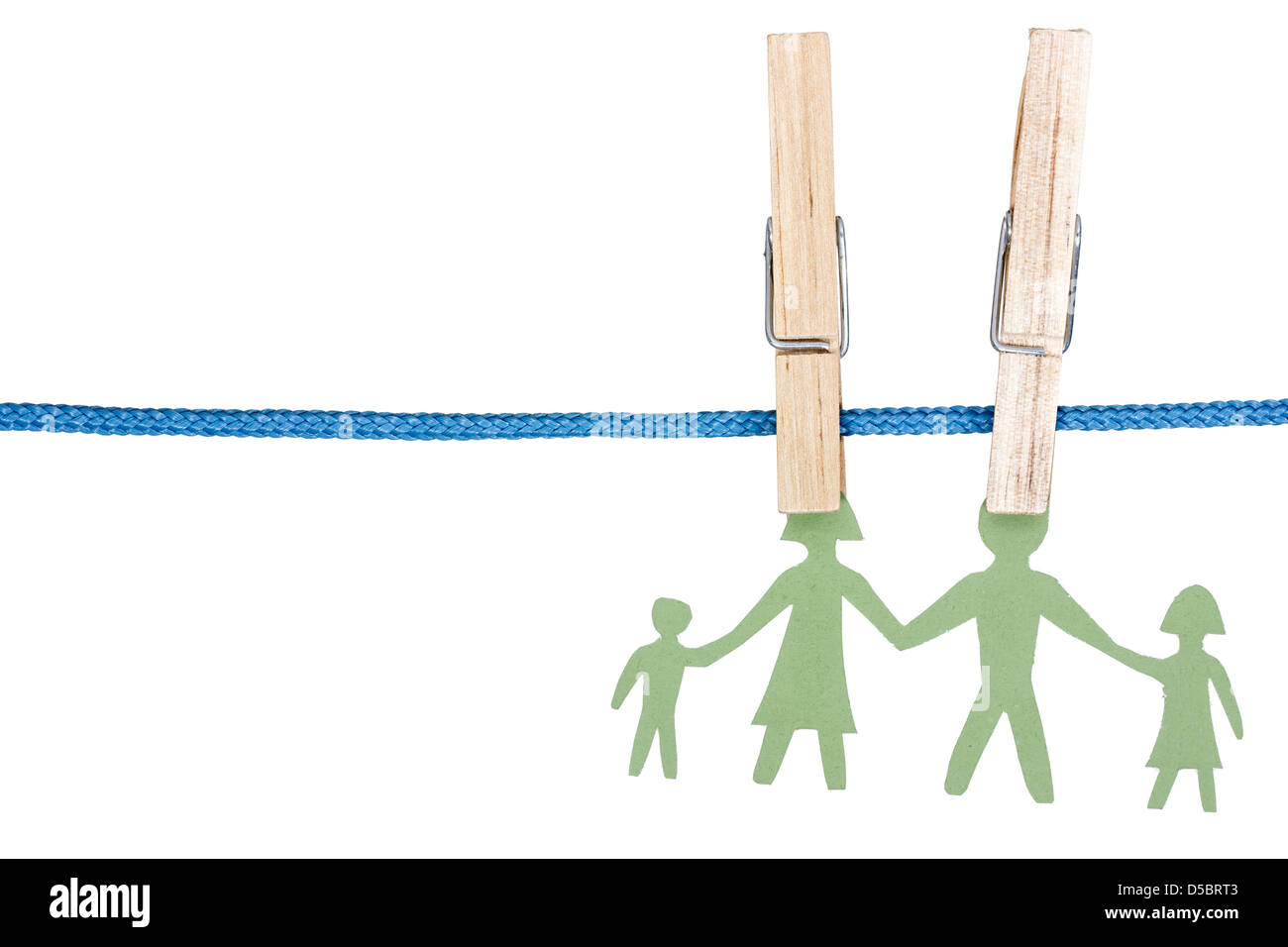Paper family on the clothesline, isolated over a white background Stock ...