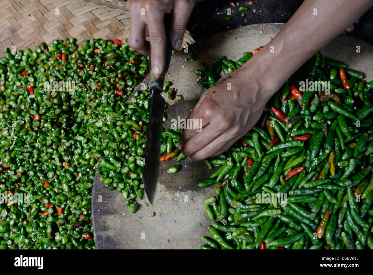 Indonesia, Bali, Ubud, green chili preparing in a restaurant Stock ...
