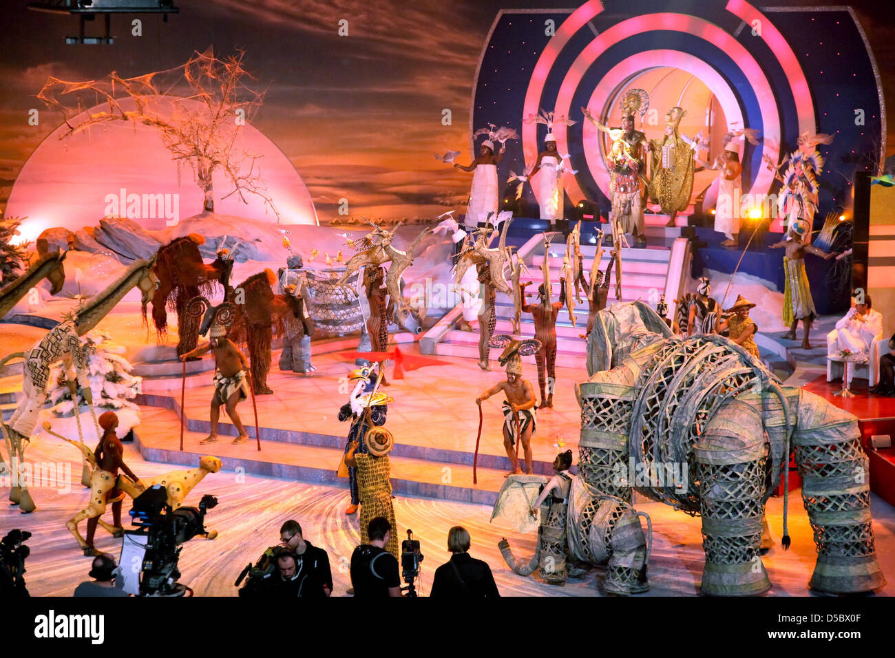 The ensemble of 'The Lion King' performs on stage during the dress ...