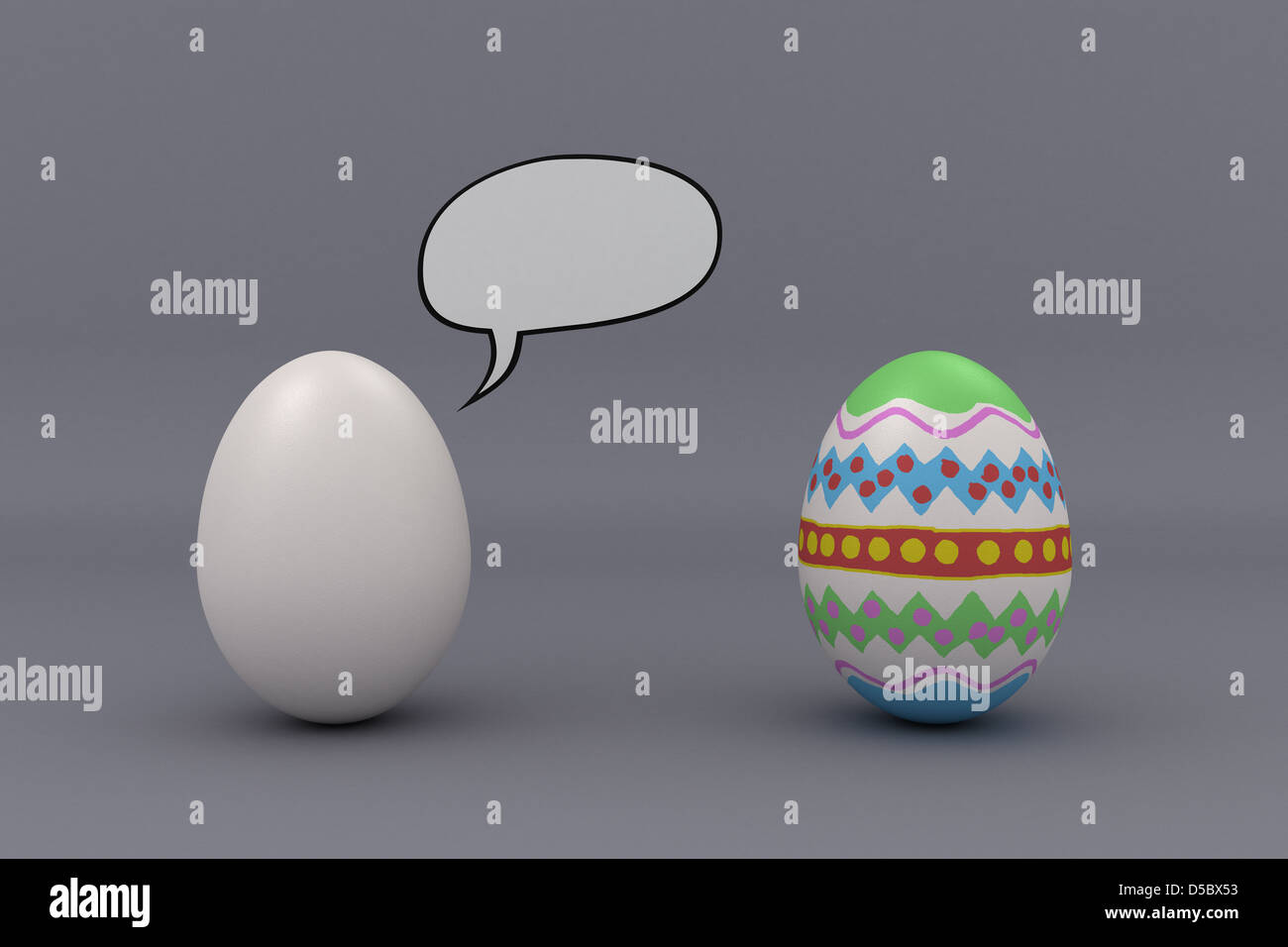 Two eggs in studio setting with speech bubble Stock Photo - Alamy