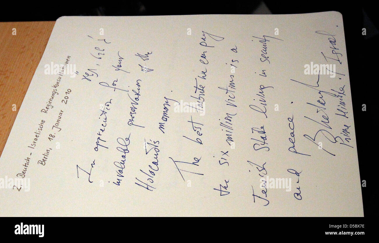 The guest book entry of Israeli Prime Minister Benjamin Netanyahu is ...
