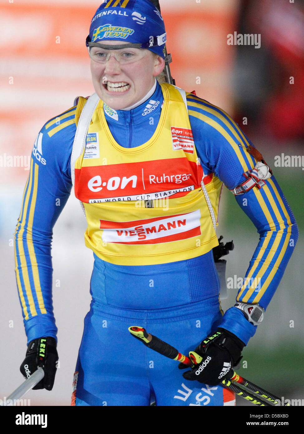 Swedish Helena Jonsson celebrates after winning the women's 12,5km race ...