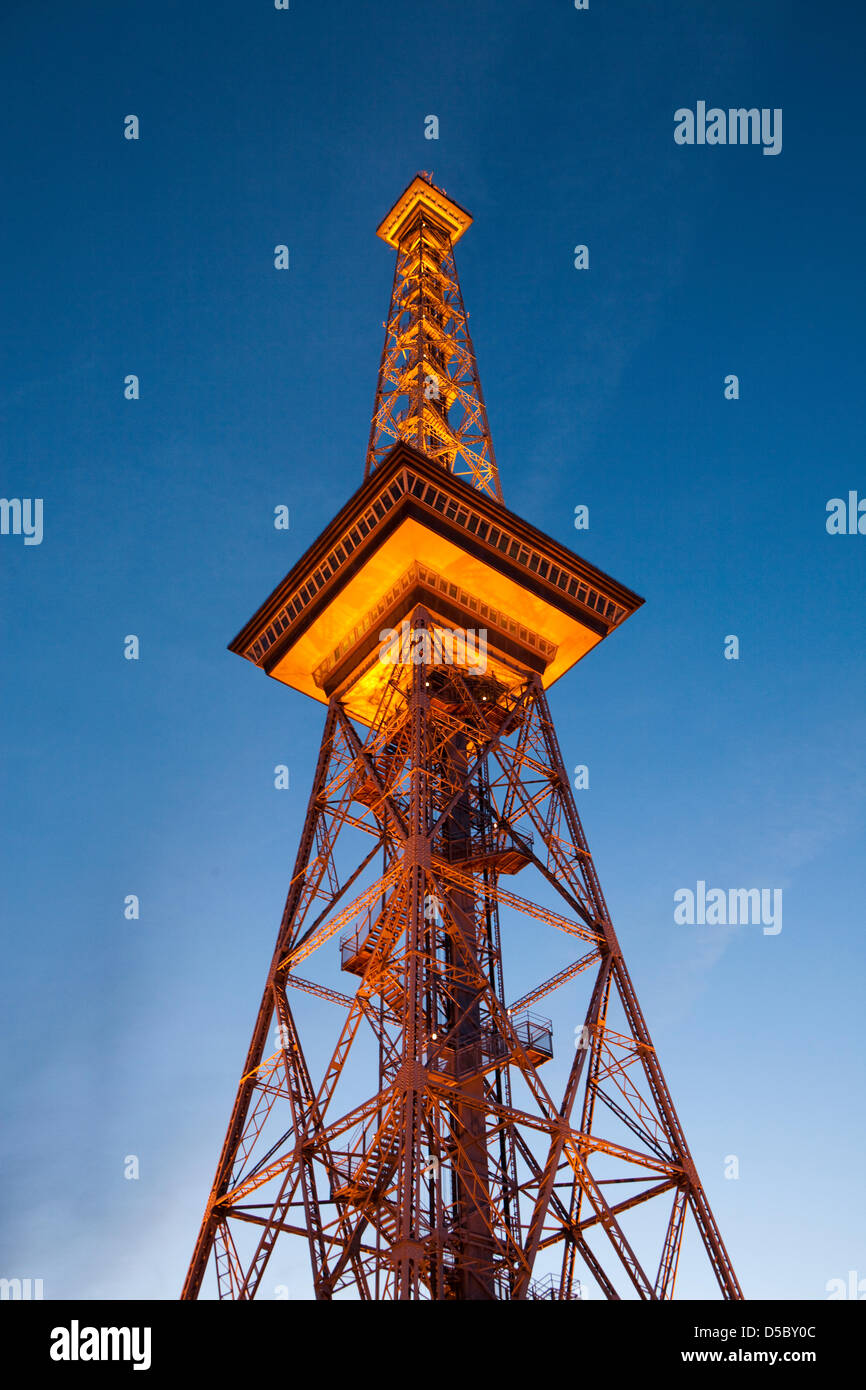 Illuminated radio tower in Berlin, Germany, dated 27 December 2009 ...